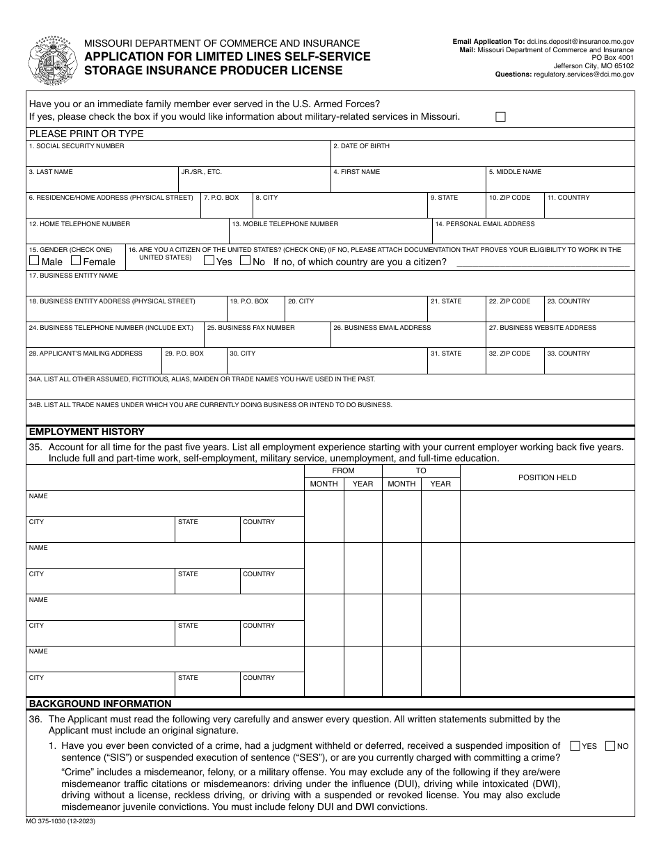 Form MO375-1030 Download Fillable PDF or Fill Online Application for ...