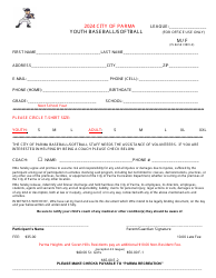 2024 City of Parma, Ohio Youth Baseball/Softball Registration Form ...