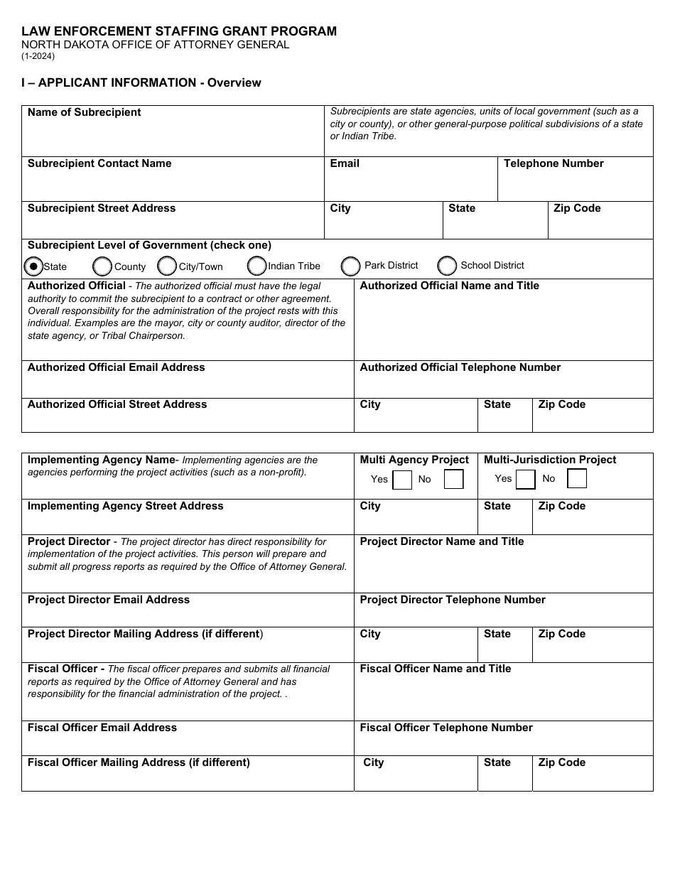 North Dakota Law Enforcement Staffing Grant Program - Fill Out, Sign ...