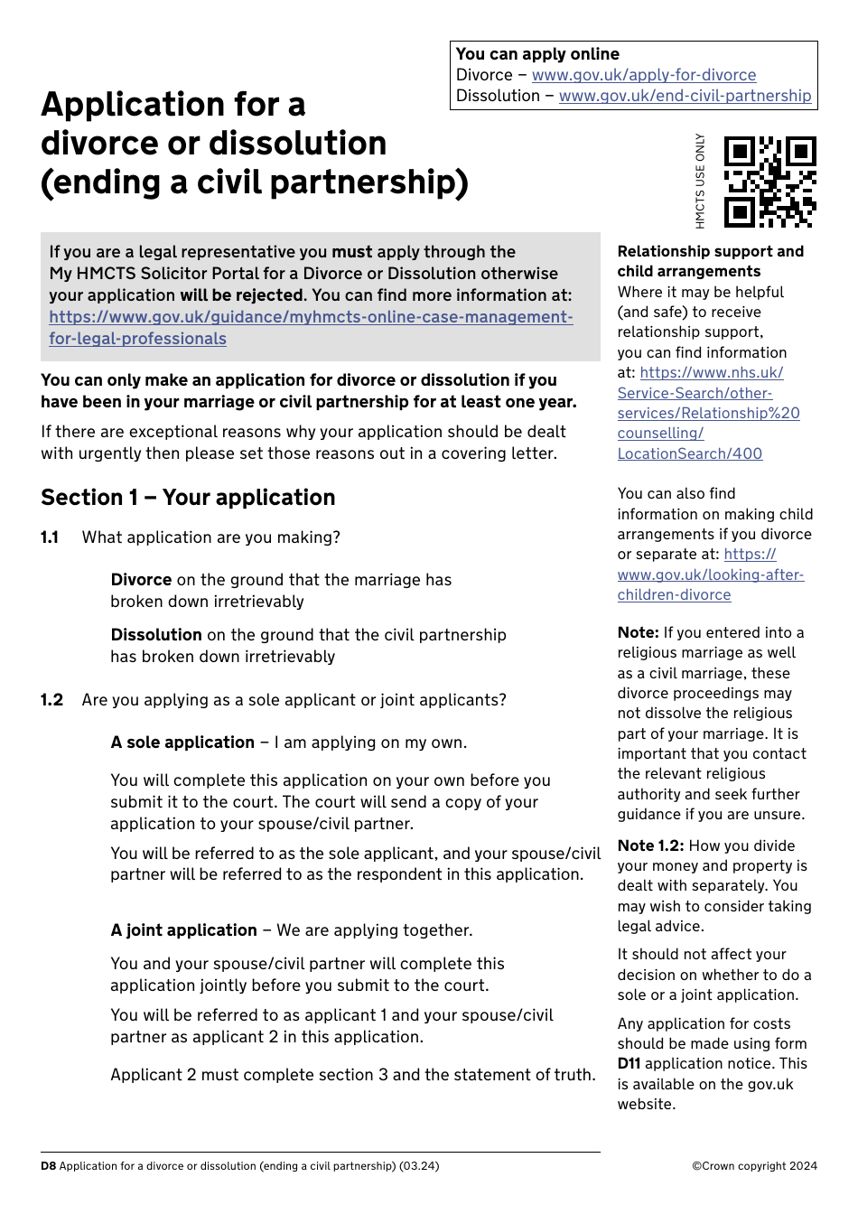 United Kingdom Application for a Divorce or Dissolution (Ending a Civil ...