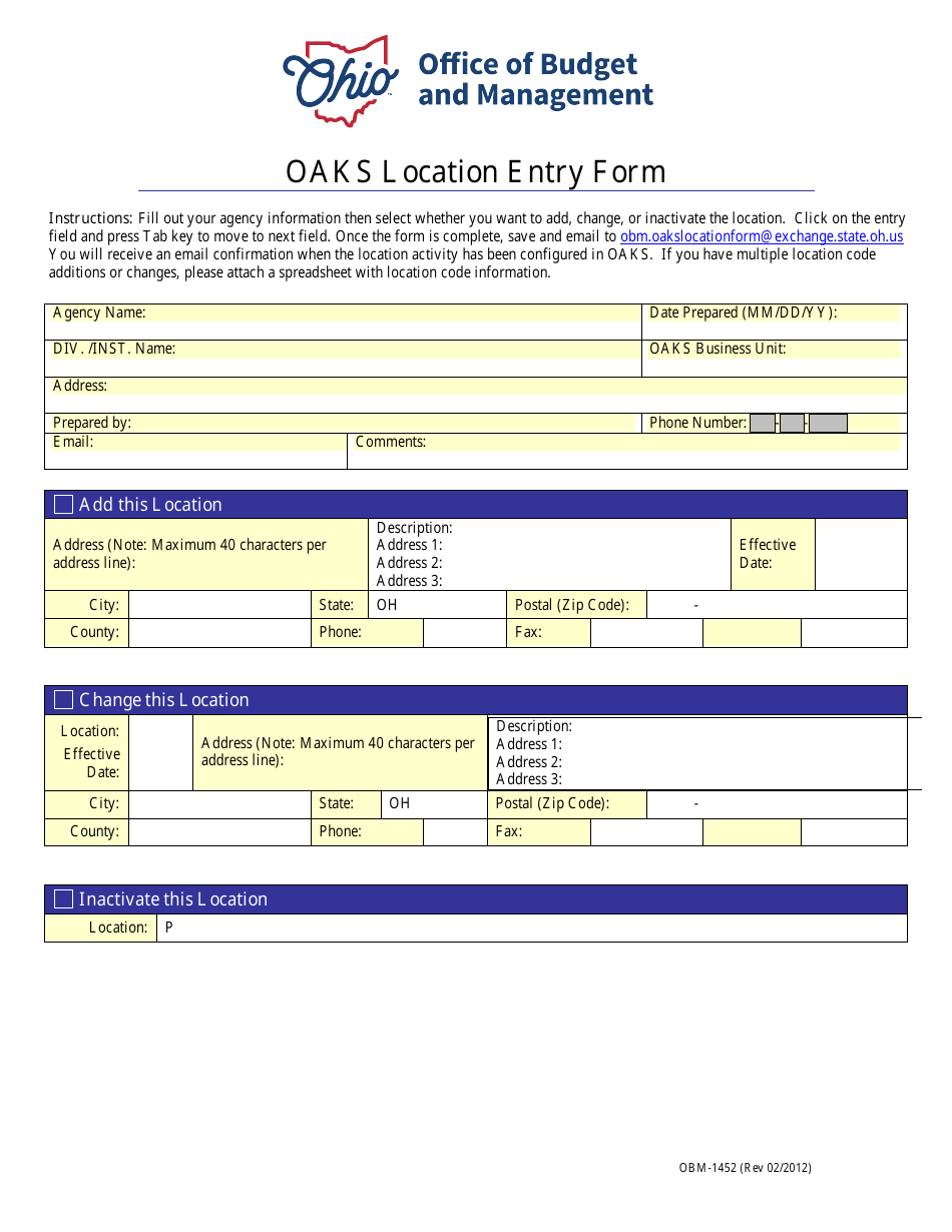Form OBM-1452 - Fill Out, Sign Online and Download Fillable PDF, Ohio ...