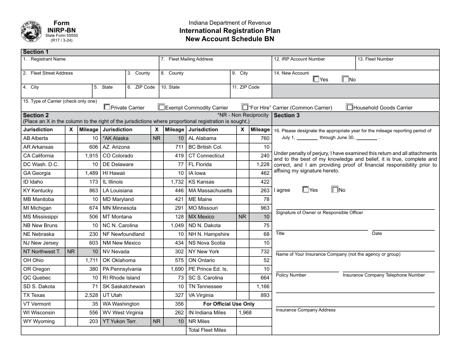 Form INIRP-BN (State Form 55550) Schedule BN Download Fillable PDF or ...