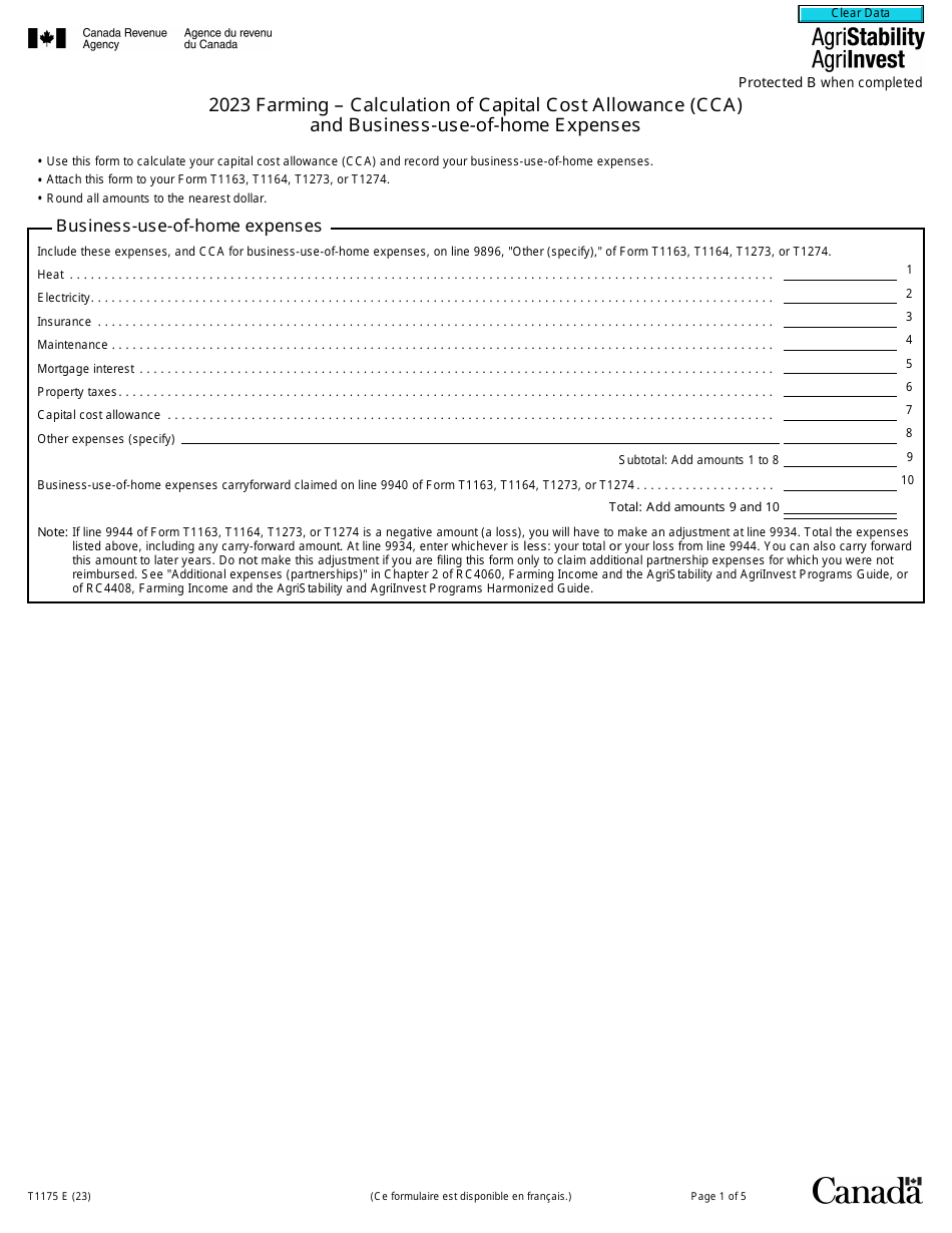 Form T1175 Download Fillable PDF or Fill Online Farming - Calculation ...