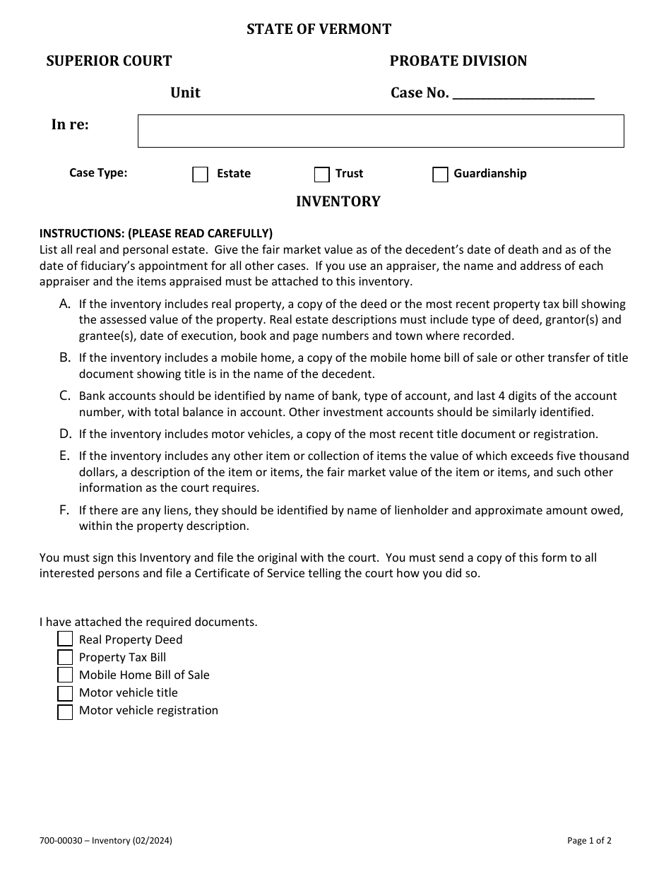 Form 700-00030 Download Fillable PDF or Fill Online Inventory Schedule ...