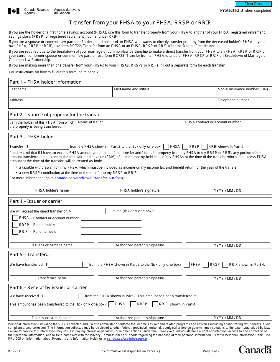 Form RC721 - Fill Out, Sign Online and Download Fillable PDF, Canada ...