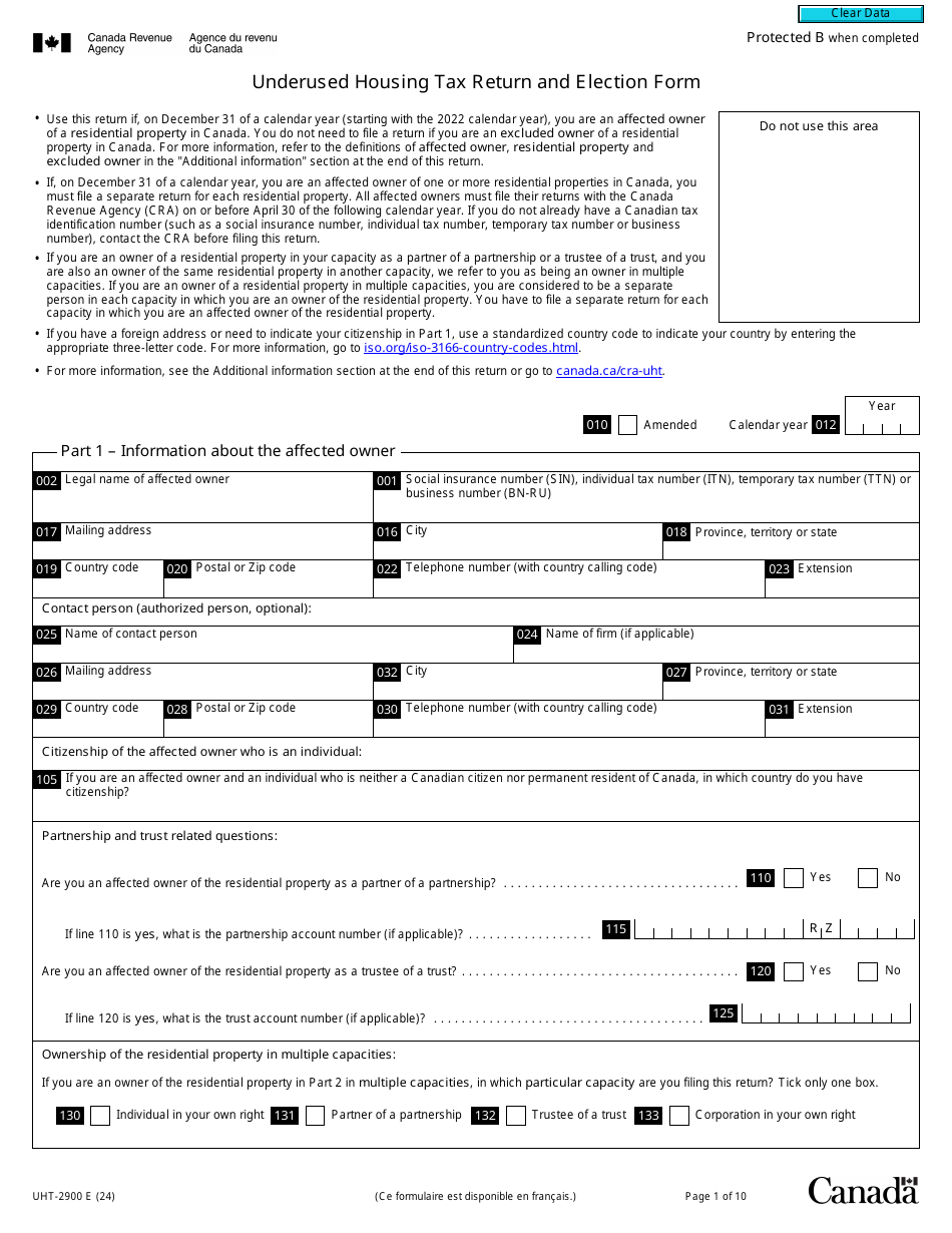 Form UHT-2900 Download Fillable PDF or Fill Online Underused Housing ...