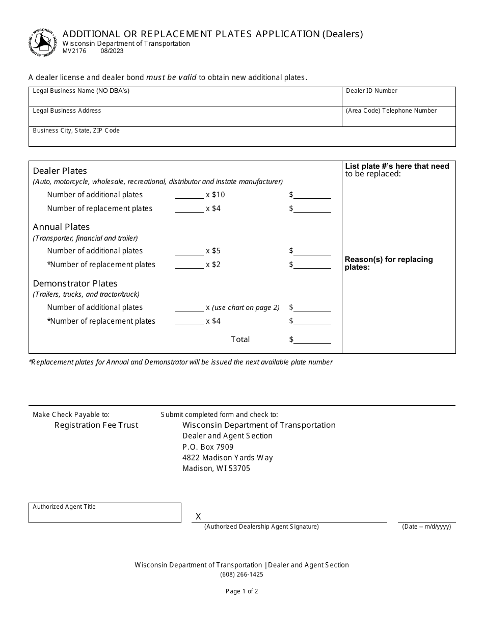 Form MV2176 Download Fillable PDF or Fill Online Additional or ...
