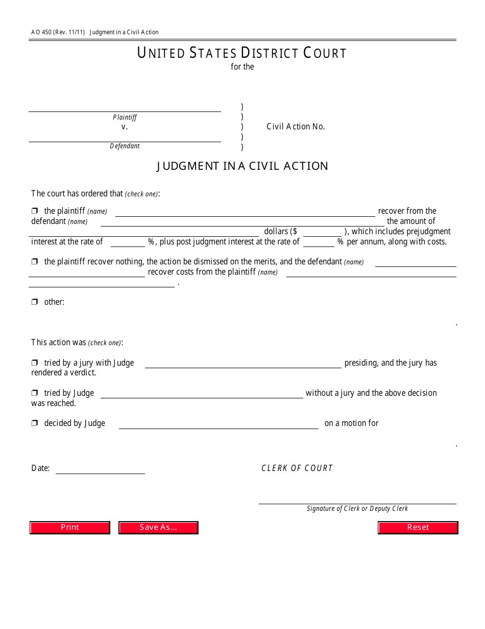 Form AO450 - Fill Out, Sign Online and Download Fillable PDF ...