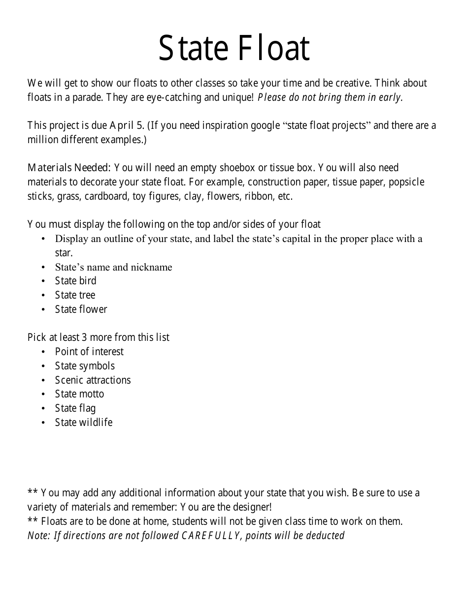 State Float Project Grading Rubric Template Download Printable PDF ...