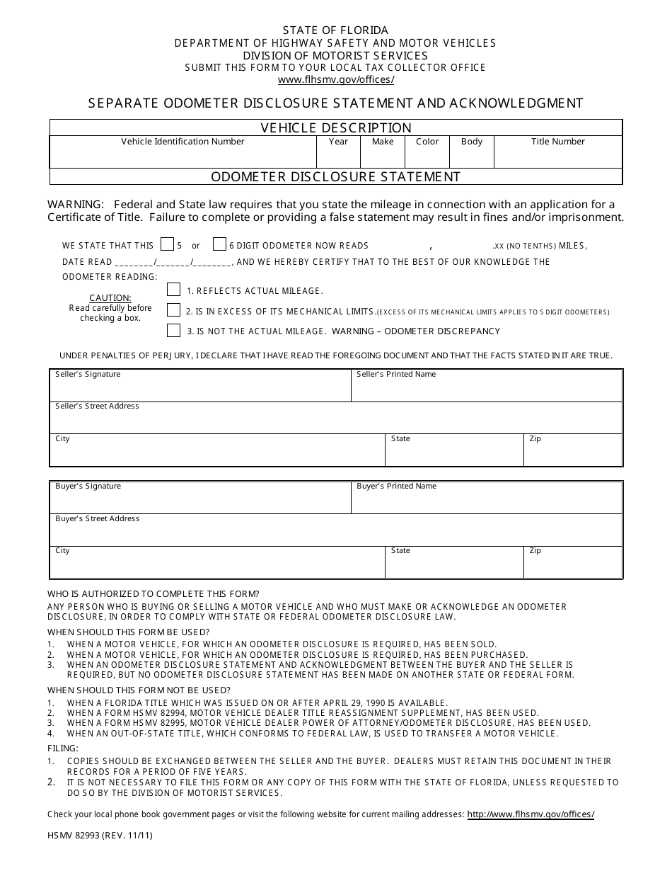 Form HSMV82993 - Fill Out, Sign Online and Download Fillable PDF ...