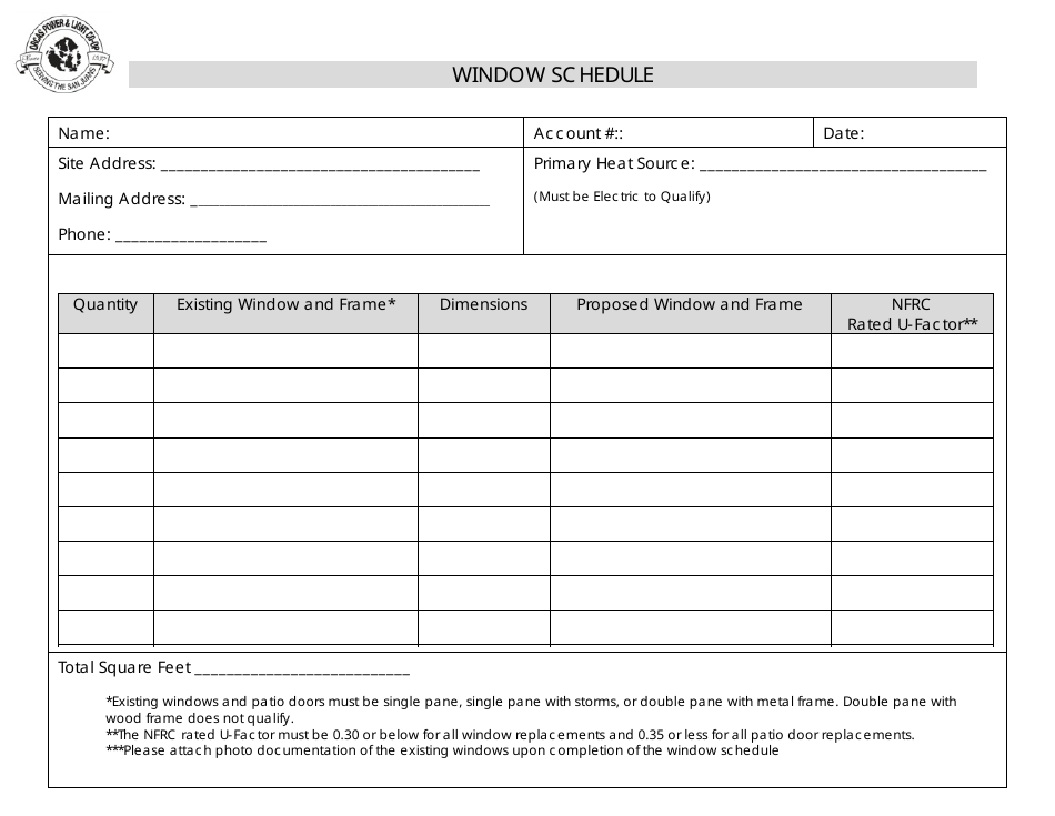 Window Replacing Schedule Template - Orcas Power & Light Co-op Download ...