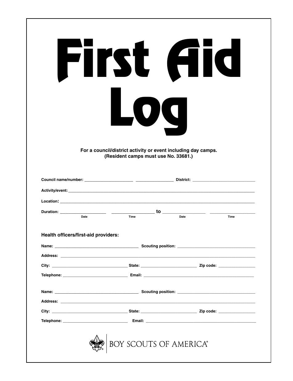 First Aid Log - Boy Scouts of America Download Fillable PDF ...