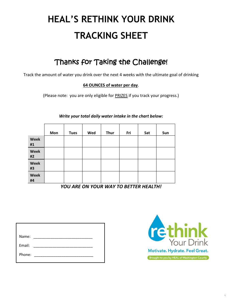 Drink Tracking Sheet - Heal Download Printable PDF | Templateroller