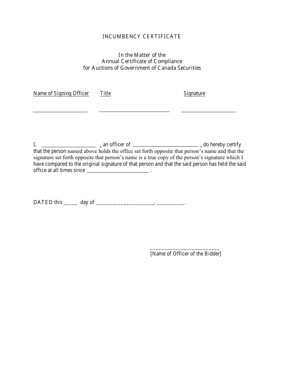 Canada Incumbency Certificate Download Printable PDF Templateroller