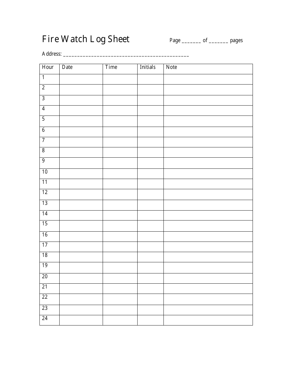 Template Free Printable Fire Watch Log Sheet Printable Templates Template Free Printable Fire Watch Log Sheet Printable Templates