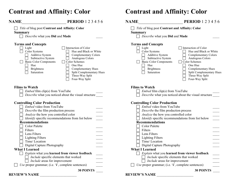 Contrast and Affinity Color Feedback Form - Fill Out, Sign Online and ...