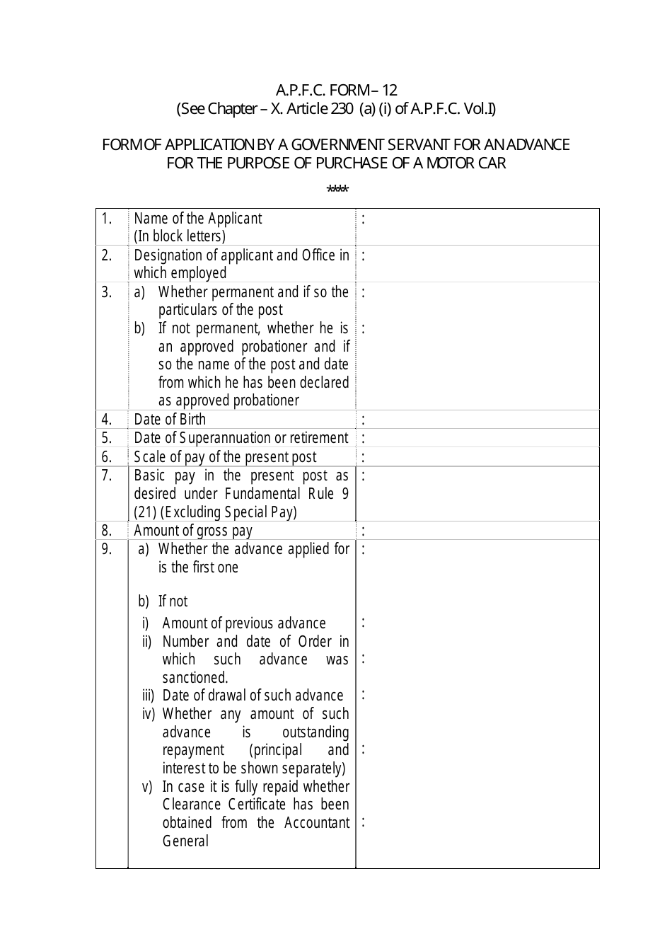 A.P.F.C. Form 12 - Fill Out, Sign Online and Download Printable PDF ...