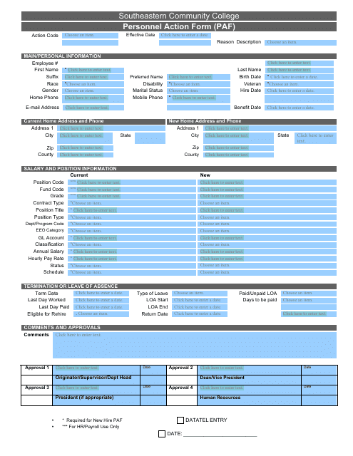 Personnel Action Form (Paf) - Southeastern Community College Download ...