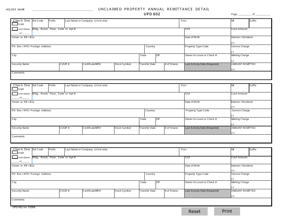 Form UPD602 - Fill Out, Sign Online and Download Fillable PDF, Illinois ...