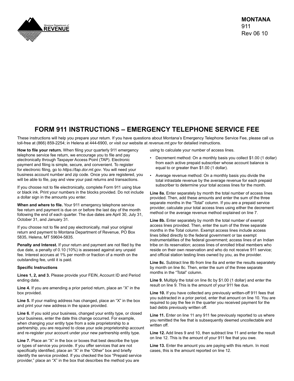 Form 911 - Fill Out, Sign Online and Download Fillable PDF, Montana ...
