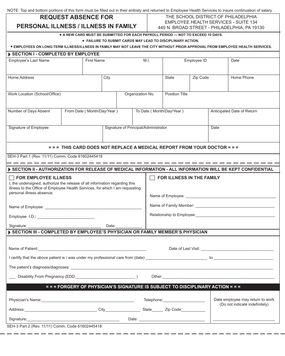 Request Absence for Personal Illness / Illness in Family - School ...