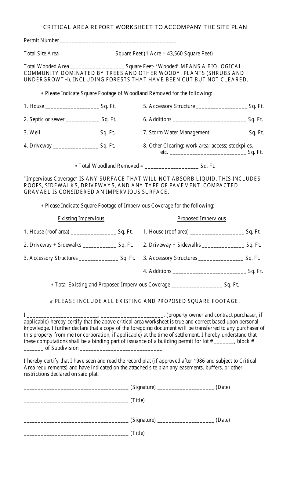Critical Area Report Worksheet to Accompany the Site Plan - Fill Out ...