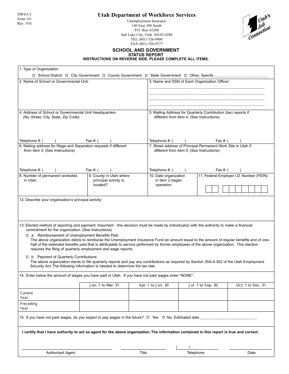 Form 1g - Fill Out, Sign Online and Download Printable PDF, Utah ...