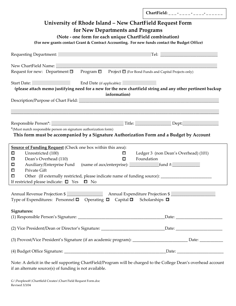 New Chartfield Request Form for New Departments and Programs - University of Rhode Island - Fill ...