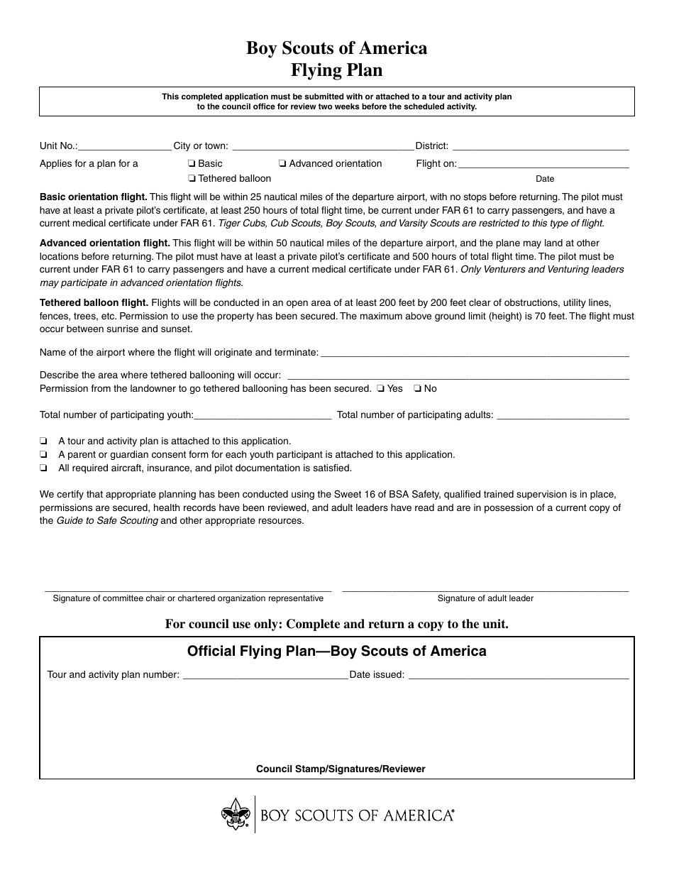 Flying Plan Checklist - Boy Scouts of America Download Fillable PDF ...