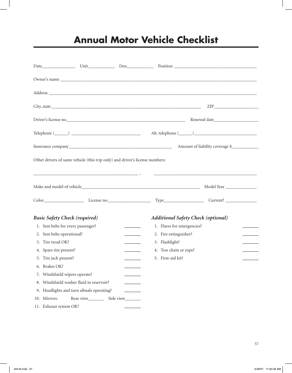 Annual Motor Vehicle Checklist - Boy Scouts of America Download ...