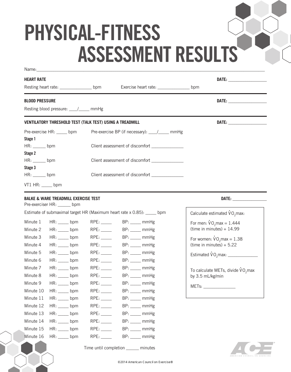 Physical Fitness Assessment Results Form American Council On Exercise Physical Fitness Assessment Results Form American Council On Exercise