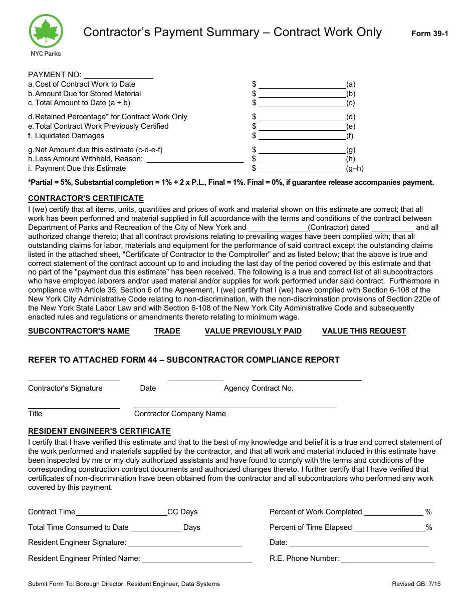 Form 39-1 - Fill Out, Sign Online and Download Printable PDF, New York ...
