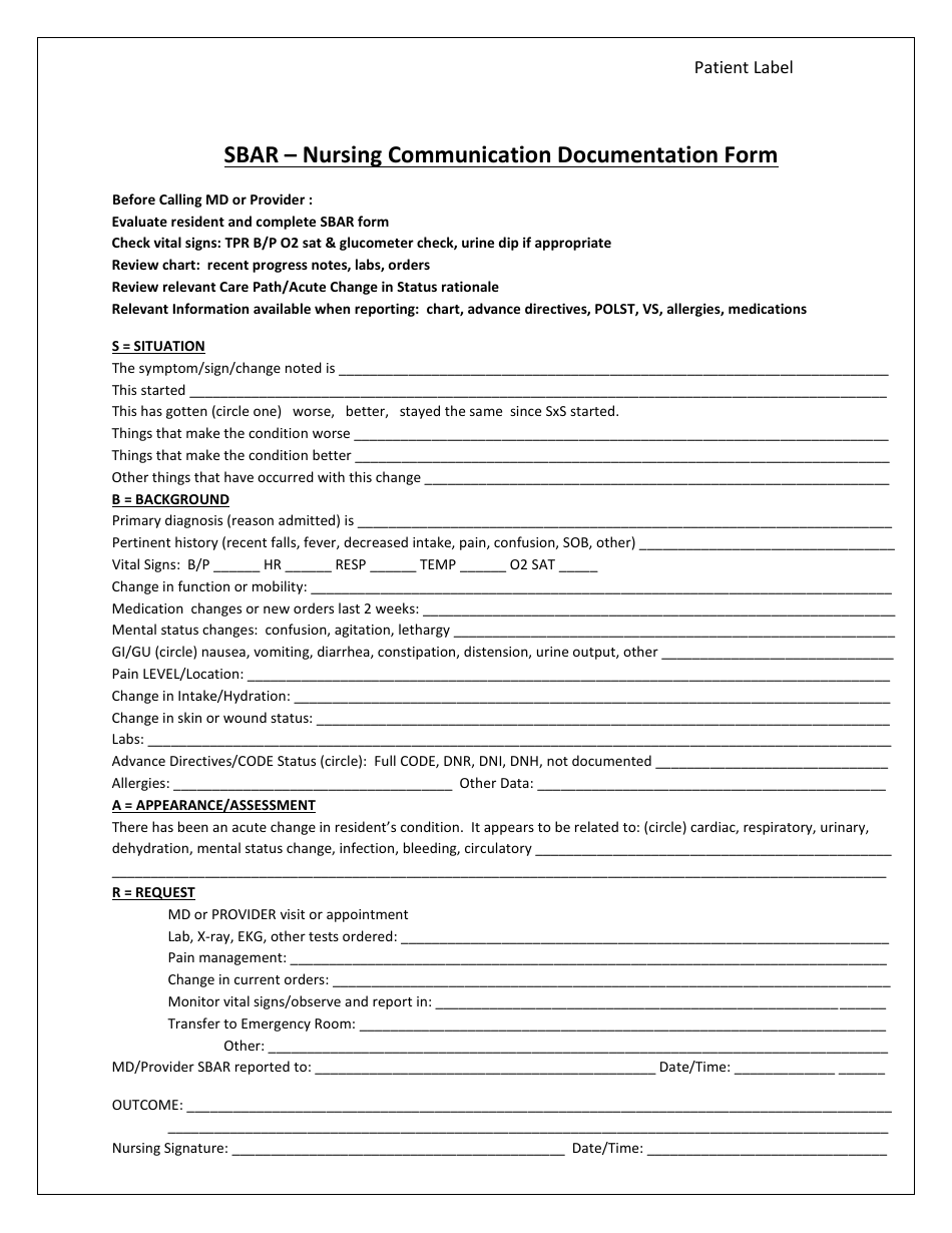 Patient Communication Sheet