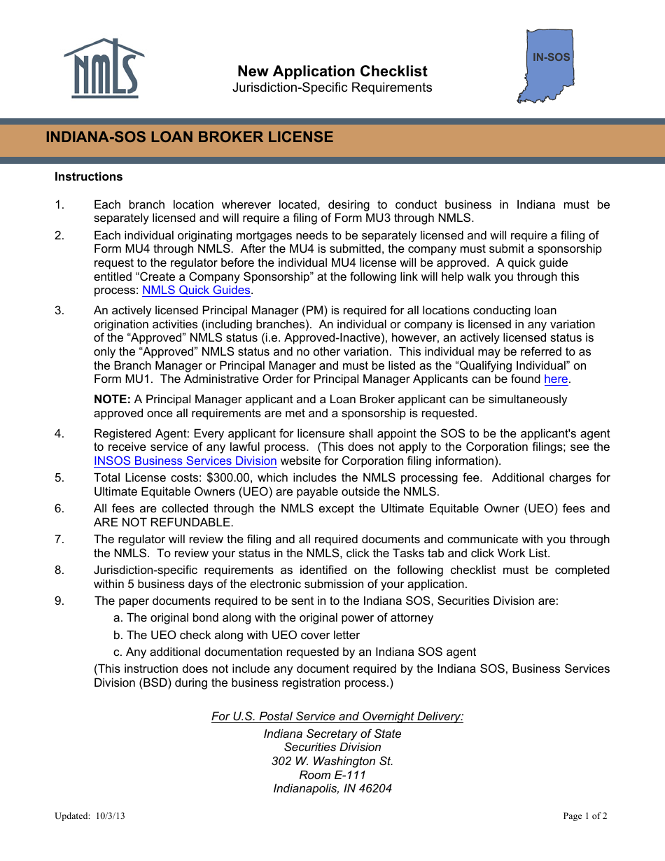 Indiana Indiana-Sos Loan Broker License Form - Fill Out, Sign Online ...