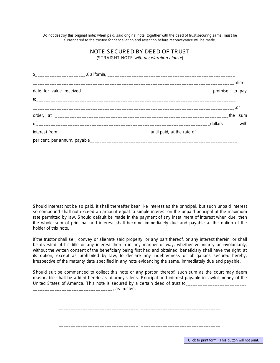 Note Secured by Deed of Trust Form - Fill Out, Sign Online and Download ...