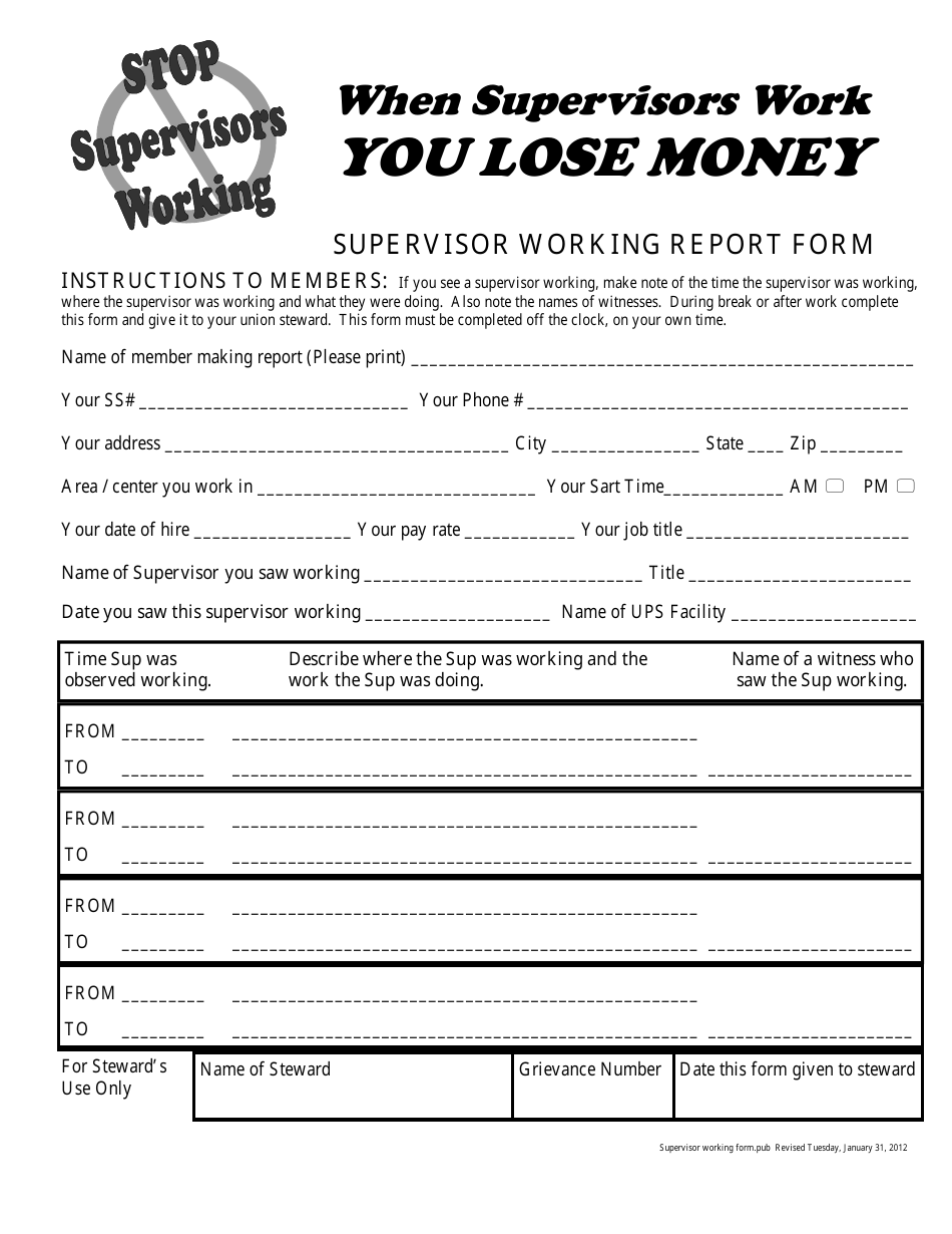 Supervisor Working Report Form - Fill Out, Sign Online and Download PDF ...