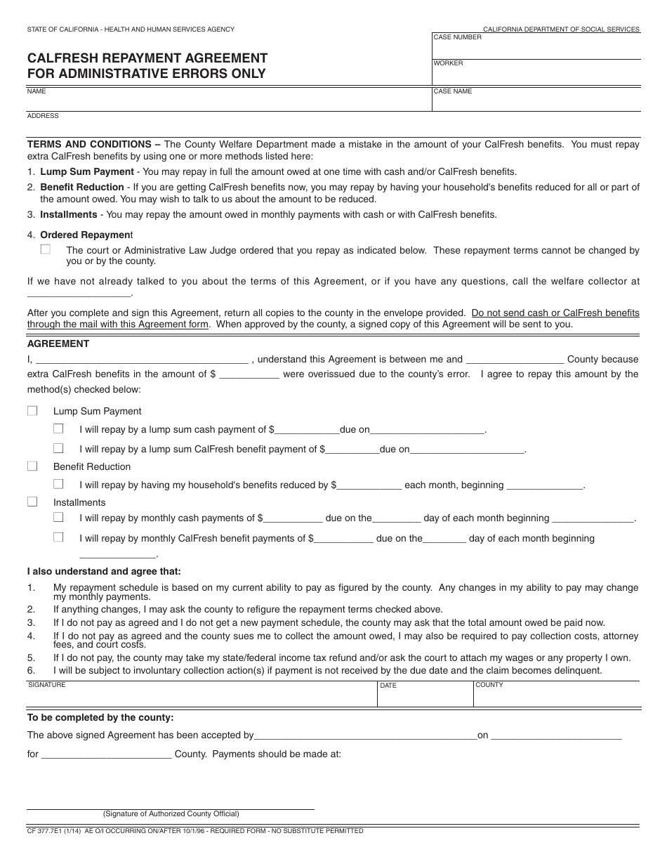 Form CF377.7e1 - Fill Out, Sign Online and Download Fillable PDF ...