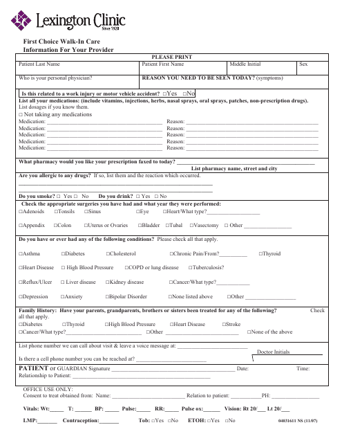 First Choice Walk In Care Information For Your Provider Form 