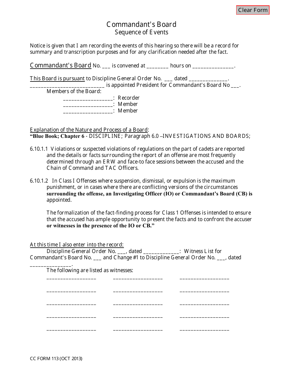 Sequence of Events - Commandant's Board - the Citadel Download Fillable ...