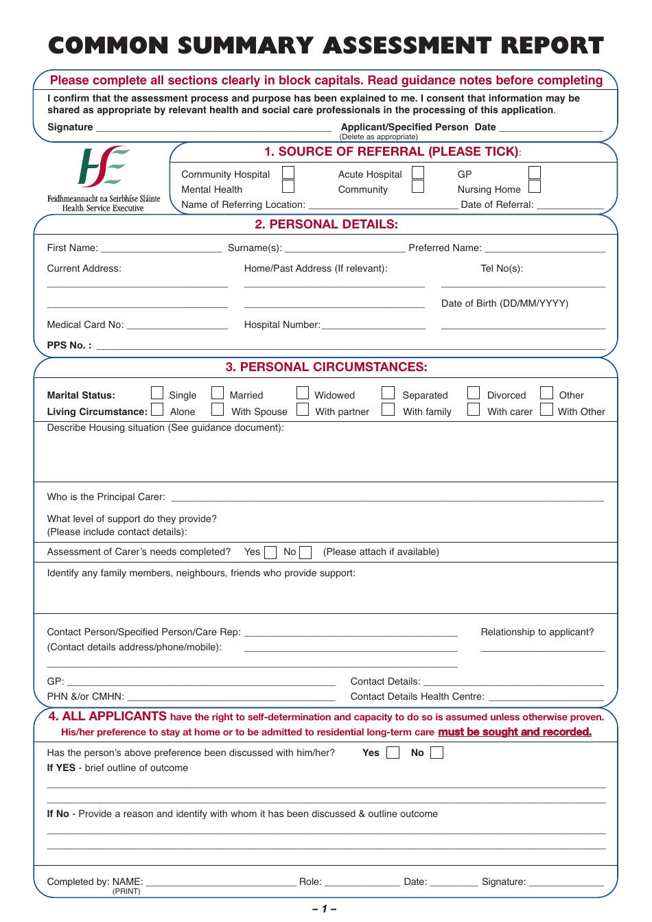Ireland Common Summary Assessment Report Form - Fill Out, Sign Online ...