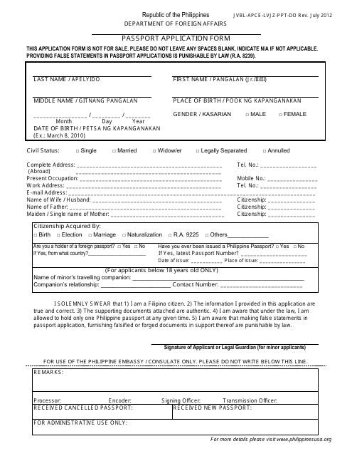 Philippines Passport Application Form Fill Out Sign Online And 