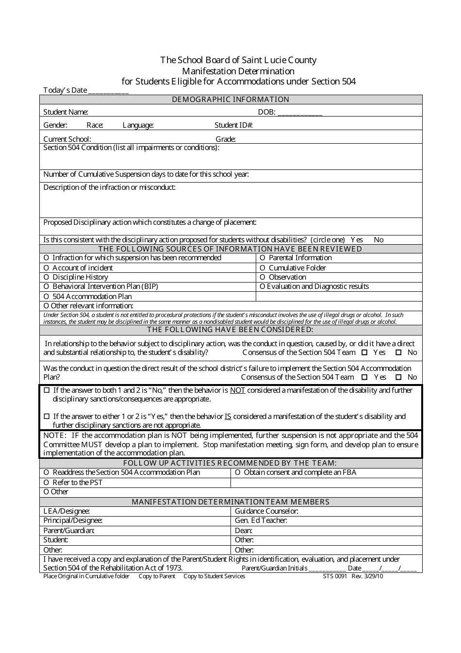 Manifestation Determination for Students Eligible for Accommodations ...
