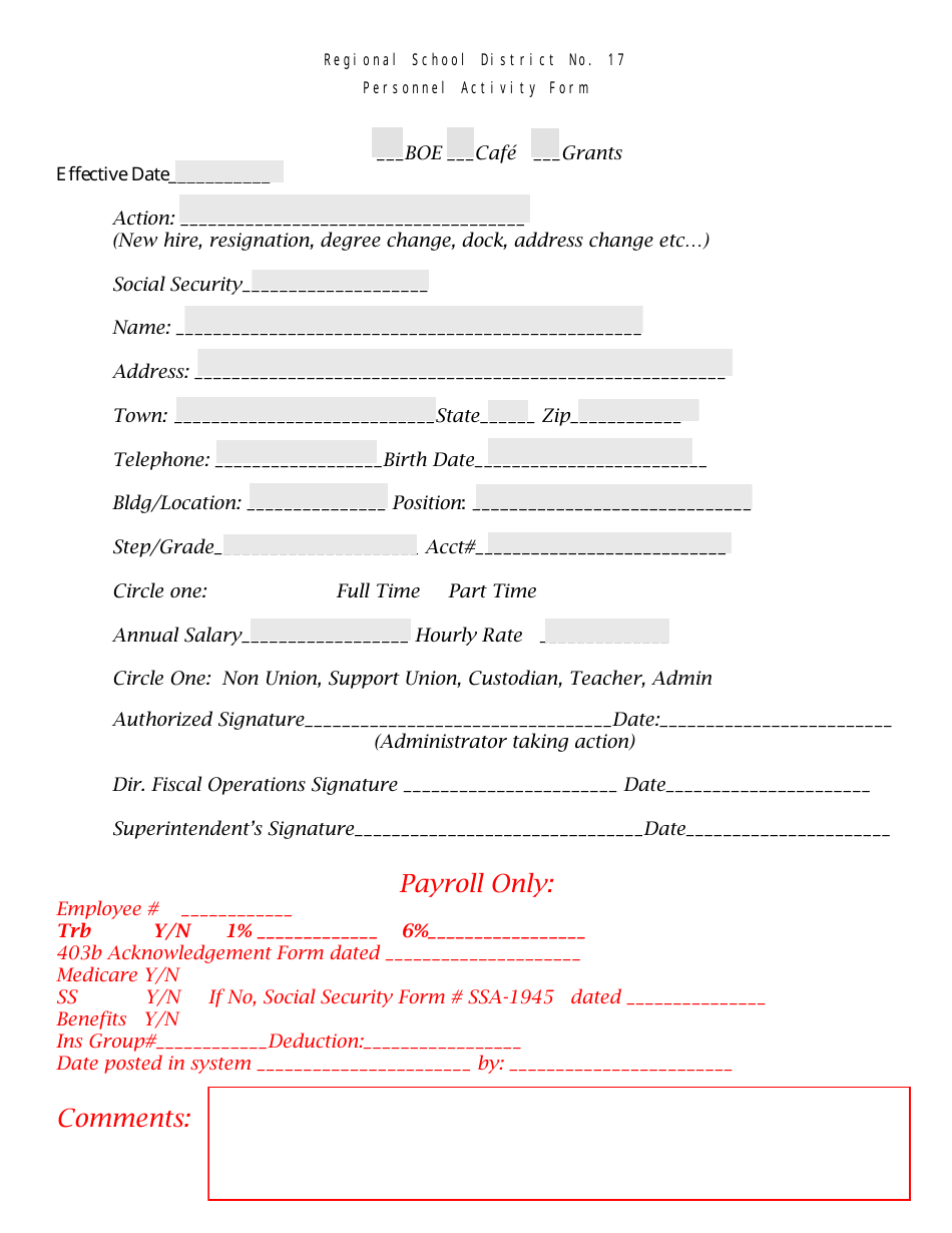 Personnel Activity Form - Regional School District No. 17 - Fill Out ...