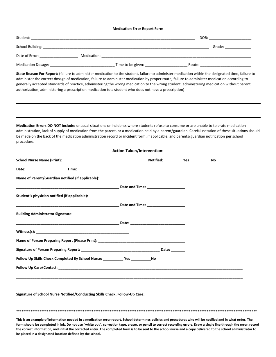 Medication Error Report Form Download Printable PDF Templateroller