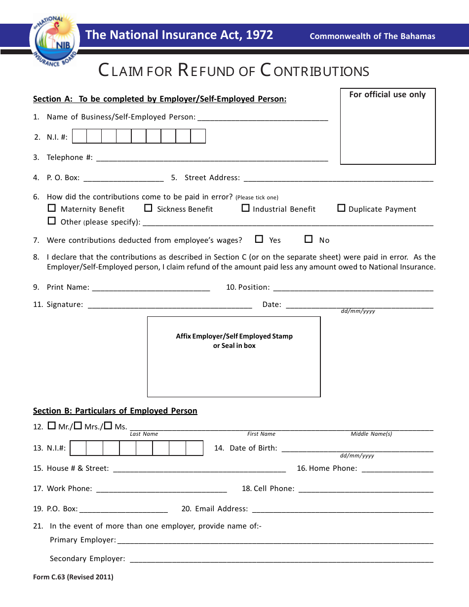 Form C.63 - Fill Out, Sign Online and Download Printable PDF, Bahamas ...