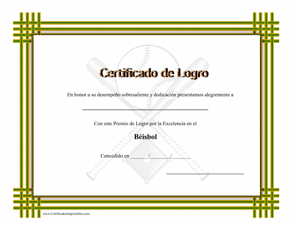 Certificado Do Logro En Beisbol Download Printable PDF (Spanish ...