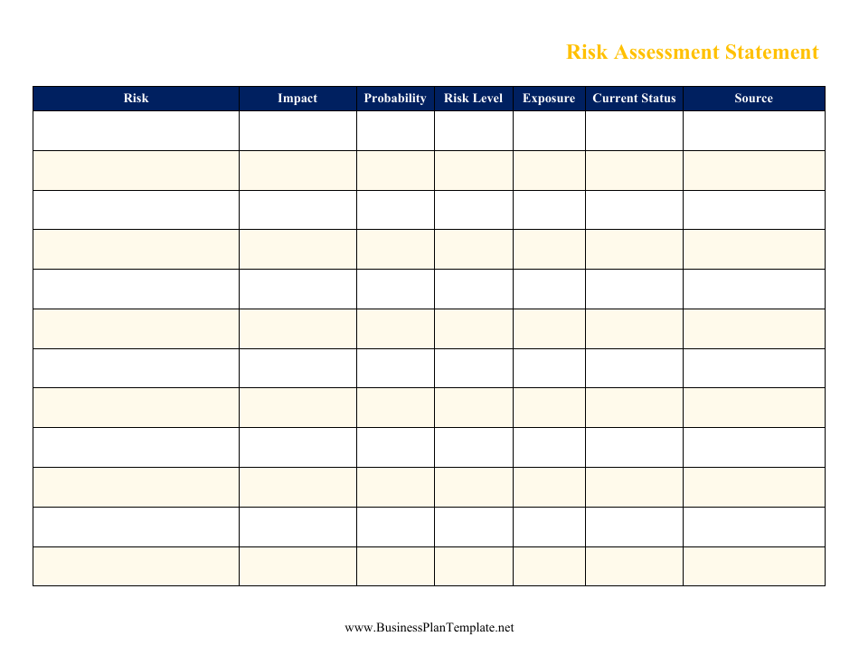 Risk Assessment Statement Template Download Printable PDF | Templateroller
