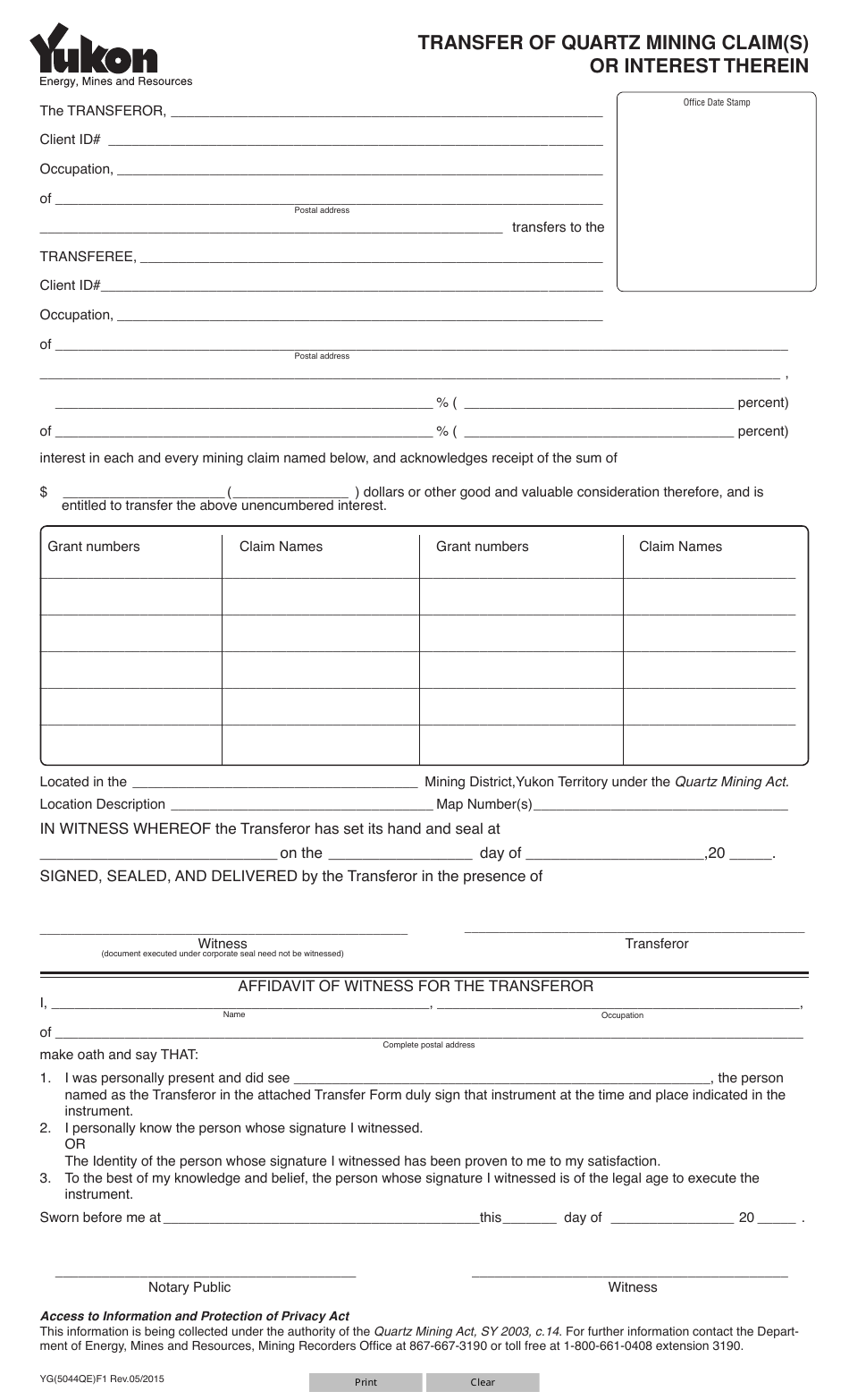 Form YG5044 - Fill Out, Sign Online and Download Fillable PDF, Yukon ...