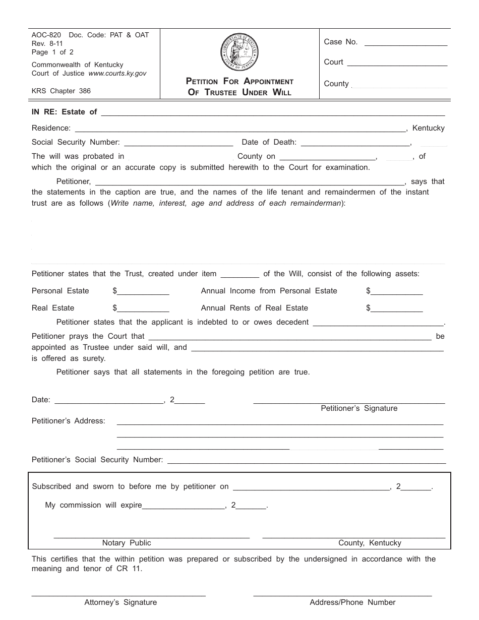 Form AOC-820 - Fill Out, Sign Online and Download Fillable PDF ...