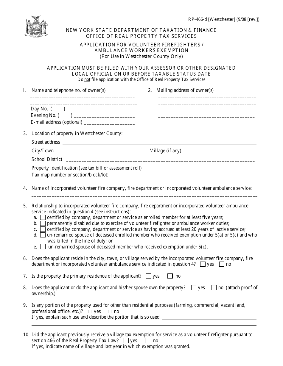Form RP-466-D [WESTCHESTER] - Fill Out, Sign Online and Download Printable PDF, New York ...